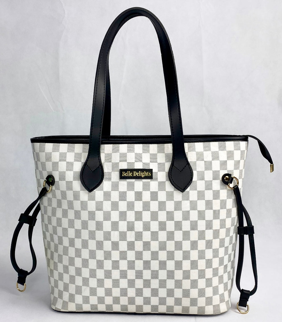 White Checkered Neverfull Tote Bag (Zip Closure) – Belle Delights